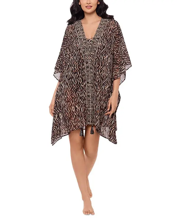 Miraclesuit Topkapi Printed Lace Up Caftan - Black/multi