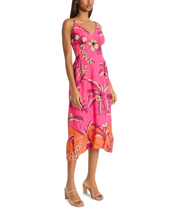 Maggy London V-neck Midi Dress - Pink/ Rust