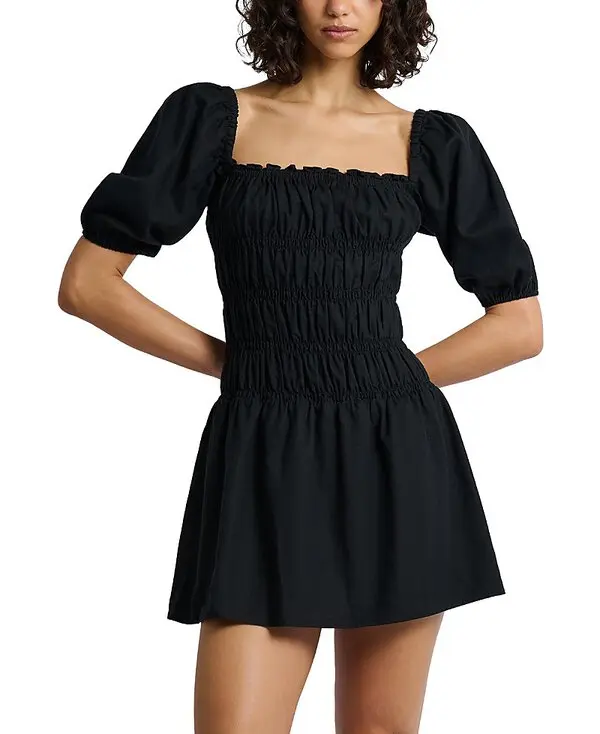 Onia Air Linen Smocked Mini Dress - Black