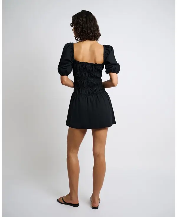 Onia Air Linen Smocked Mini Dress - Black