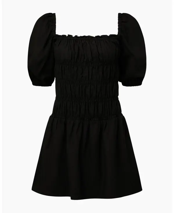 Onia Air Linen Smocked Mini Dress - Black