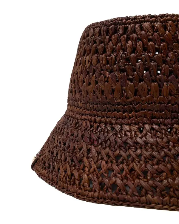 Maje Crochet Raffia Bucket Hat - Brown