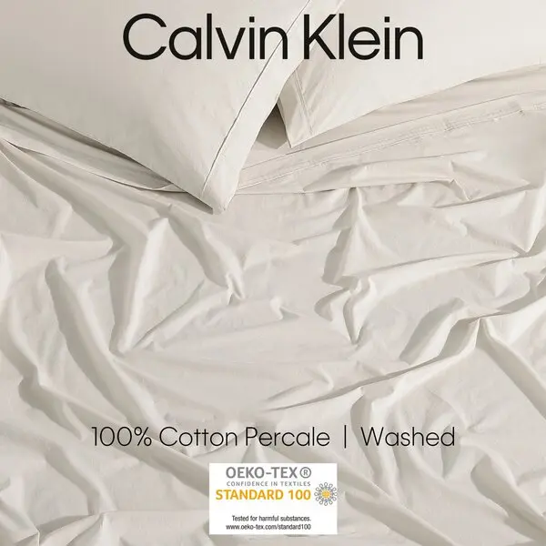 Calvin Klein Washed Percale Cotton Sheet Set, Twin - Light Beige