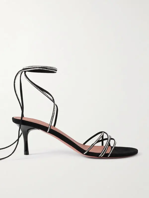 Amina Muaddi Lori Crystal-embellished Suede Lace-up Sandals - Black