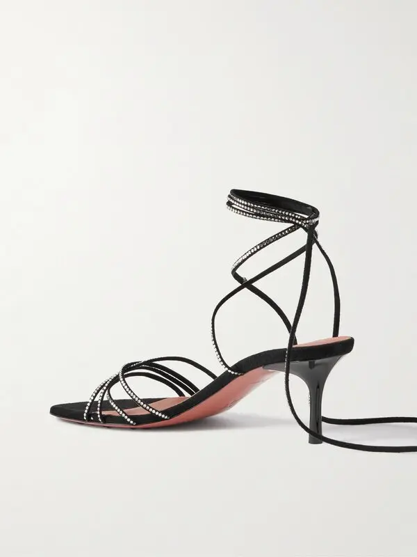 Amina Muaddi Lori Crystal-embellished Suede Lace-up Sandals - Black
