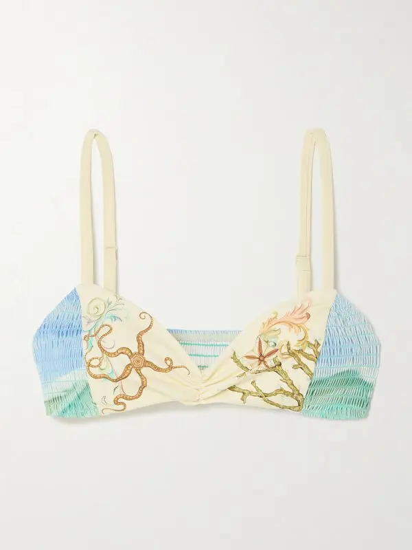 ALEMAIS Emerald Cove Shirred Printed Bikini Top - Blue