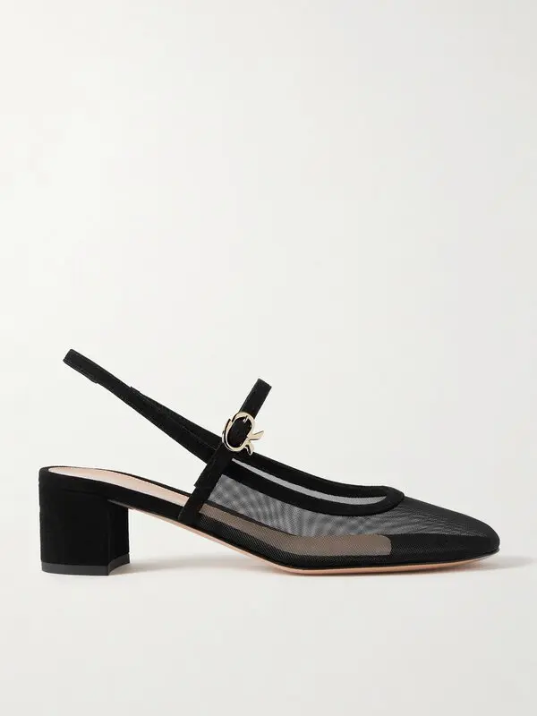 GIANVITO ROSSI Francoise 45 Suede-trimmed Mesh Slingback Pumps
