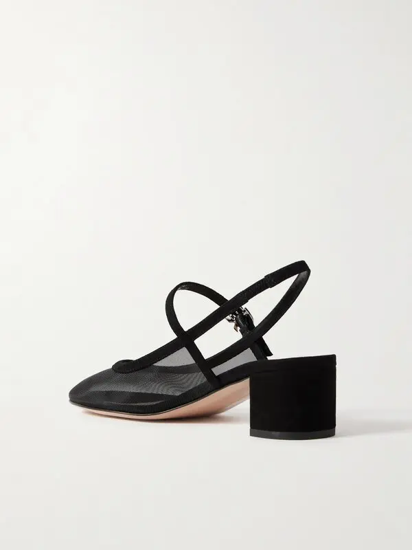 GIANVITO ROSSI Francoise 45 Suede-trimmed Mesh Slingback Pumps