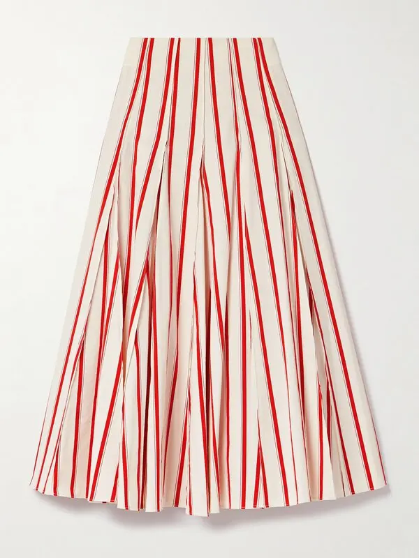 Rosie Assoulin Million Pleats Striped Herringbone Cotton-blend Maxi Skirt - Red