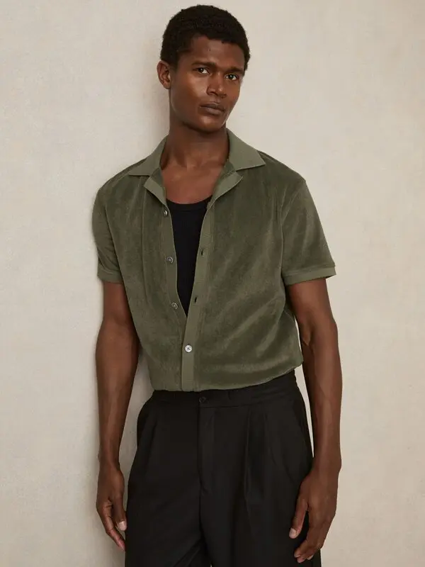 REISS Eden Cotton Blend Towelling Shirt