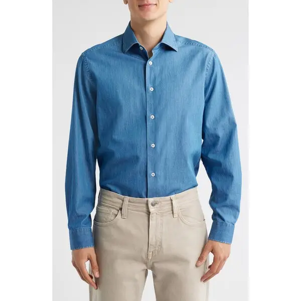 JACK VICTOR Reed Cotton Chambray Button-up Shirt