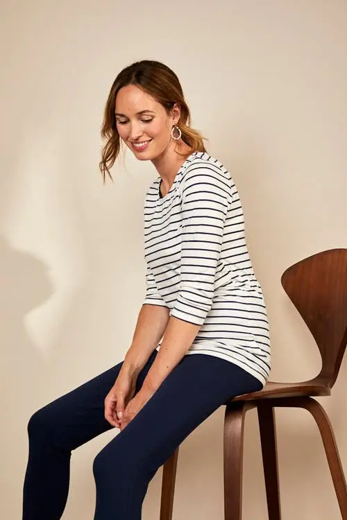 THE BSHIRT Nursing 3/4 Sleeve Top - White / Navy Stripe
