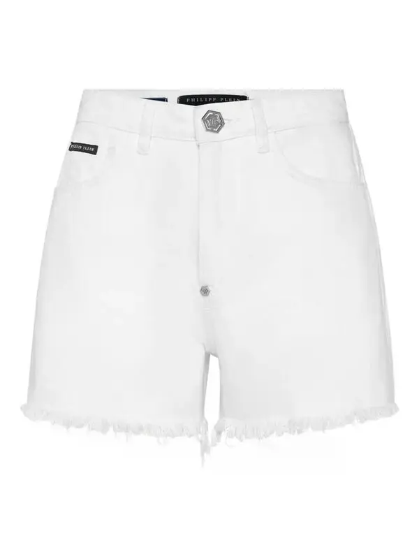Philipp Plein Logo Embroidered Denim Shorts - White