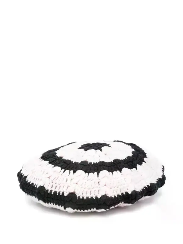 GANNI Striped Beret - Black
