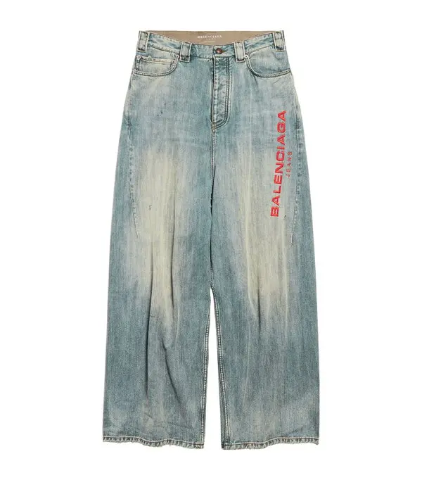 Balenciaga Logo Embroidered Wide-leg Jeans