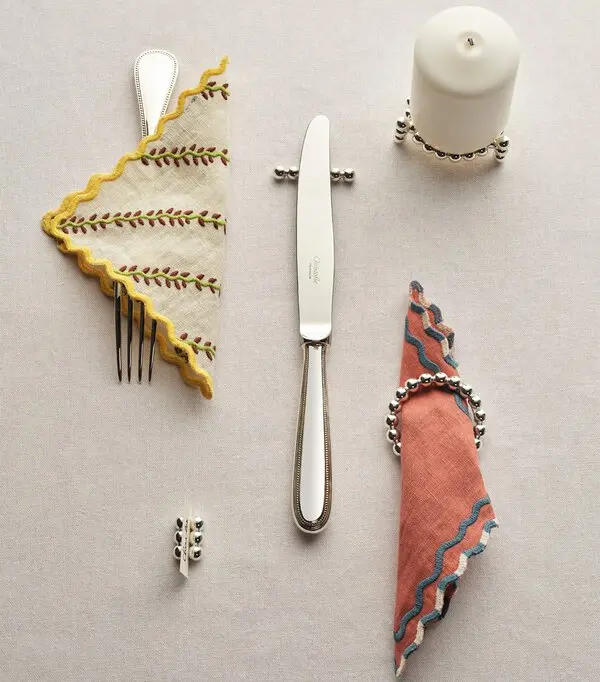 Christofle Set Of 2 -plated Perles Napkin Rings