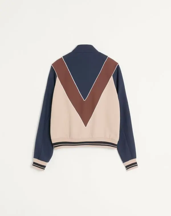Valentino Garavani Nylon Zip-up Sweatshirt With Vlogo Patch - Blue/hazelnut/butter