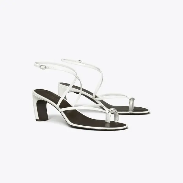 Tory Burch Pierced Multi-strap Heeled Sandal - Bianco/silver