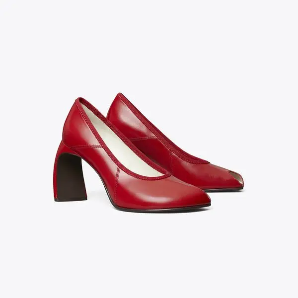 Tory Burch Sculptural Heel Peep-toe Pumps - Red Sky