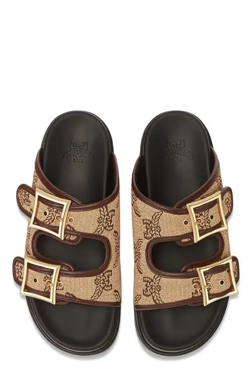 Mcm Lauretos Raffia Jacquard Sandals