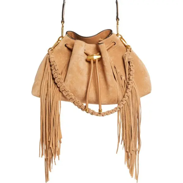JIMMY CHOO Bon Bon Fringe East/west Bucket Bag - Toffee/ Toffee/ Gold