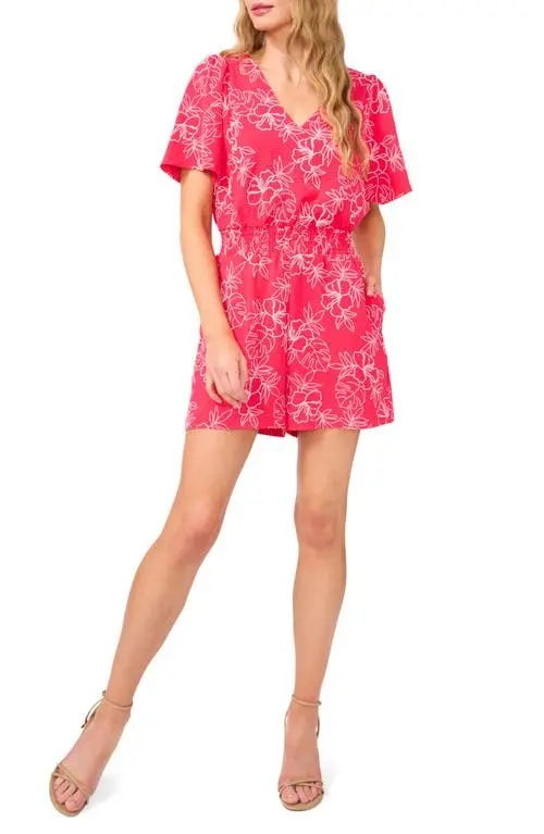 CECE DUPRAZ Floral Embroidered Romper - Magenta