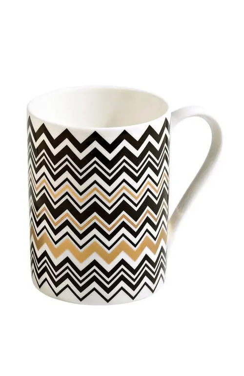 MISSONI HOME TABLEWARE Mug Cup Zig Zag In Luxury Box Gold Diam. 3", H 3.9