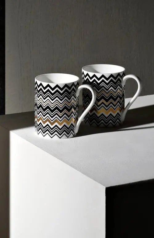 MISSONI HOME TABLEWARE Mug Cup Zig Zag In Luxury Box Gold Diam. 3", H 3.9