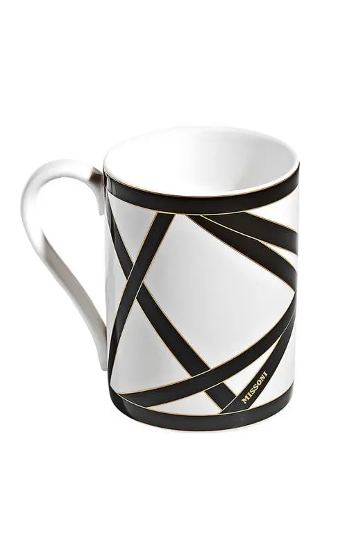 MISSONI HOME TABLEWARE Mug Cup Nastri In Luxury Box Black Diam. 3", H 3.9