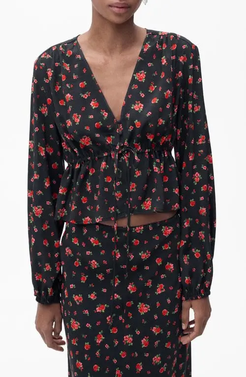 Mango Floral Tie-front Top