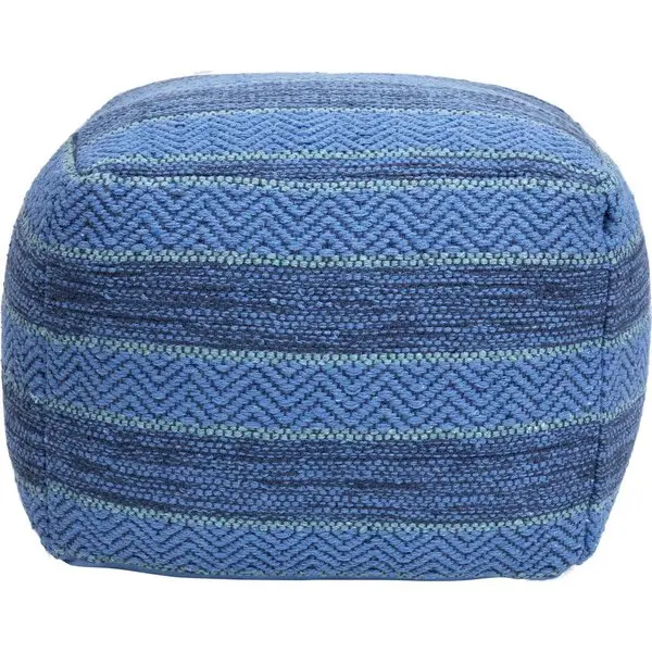 NORTHLIGHT Striped Woven Cotton Square Pouf14" - Blue