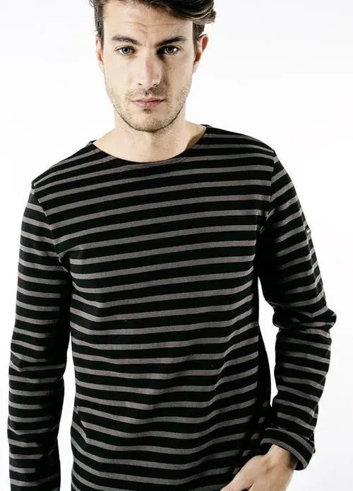 Saint James Meridien Moderne Heavyweight Breton Shirt - Black/brown