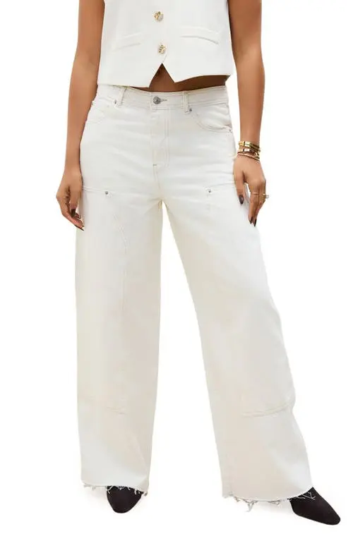 NEXT Raw Hem Wide Leg Carpenter Jeans - Neutral