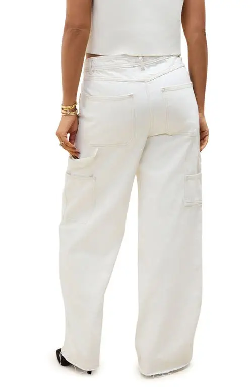 NEXT Raw Hem Wide Leg Carpenter Jeans - Neutral