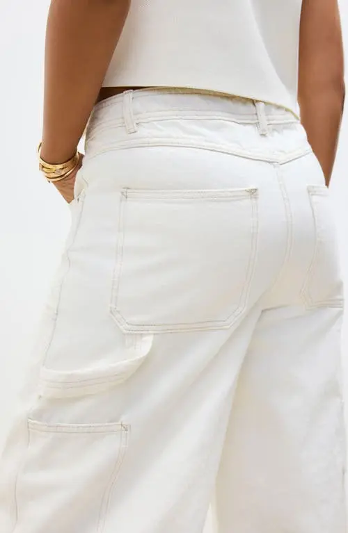 NEXT Raw Hem Wide Leg Carpenter Jeans - Neutral