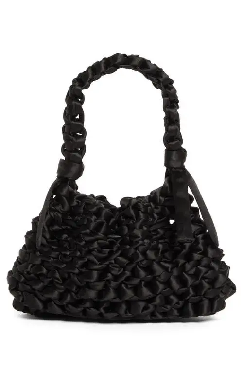 JIMMY CHOO Small Cinch Satin Bucket Bag - Black/ Antique Silver