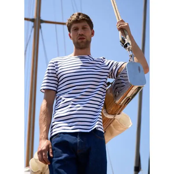 Saint James Levant Moderne Breton Stripe Short Sleeve Shirt - White/navy