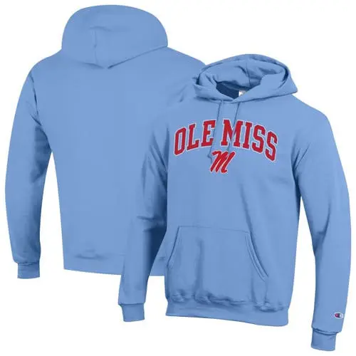 Champion Ole Miss Rebels Arched Logo Fleece Pullover Hoodie - Light Blue