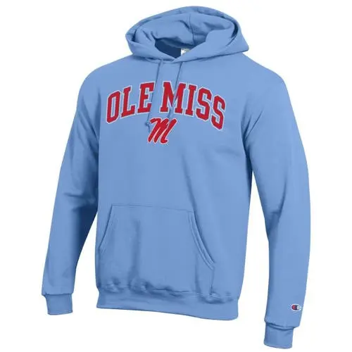 Champion Ole Miss Rebels Arched Logo Fleece Pullover Hoodie - Light Blue