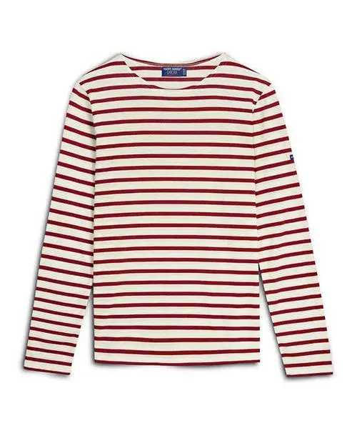Saint James Minquiers Moderne Striped Shirt - Ecru/maroon