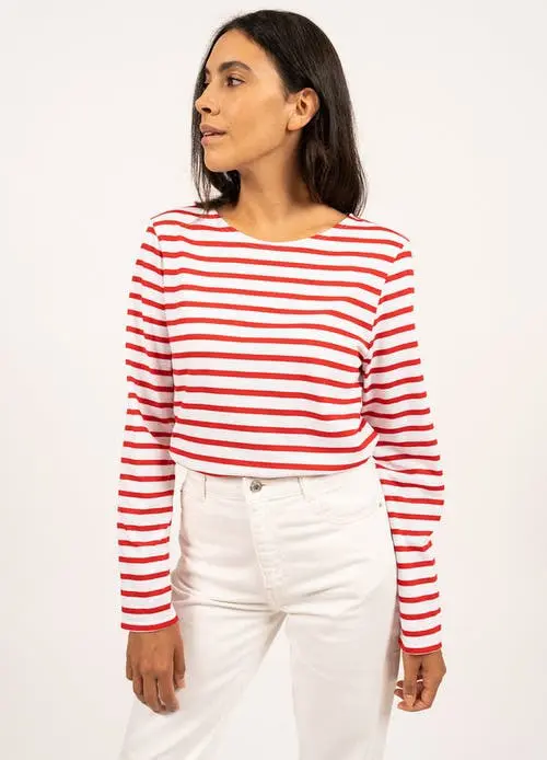 Saint James Minquiers Moderne Striped Shirt - White/red