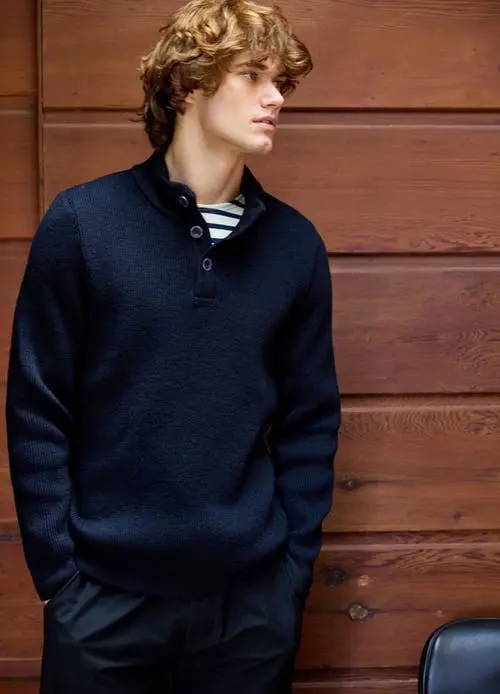 Saint James Bourboule Buttoned High Neck Sweater - Navy