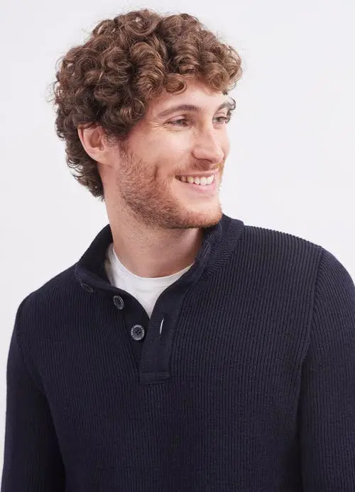 Saint James Bourboule Buttoned High Neck Sweater - Navy
