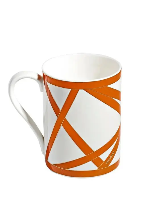 MISSONI HOME TABLEWARE Mug Cup Nastri In Luxury Box Orange Diam. 3", H 3.9