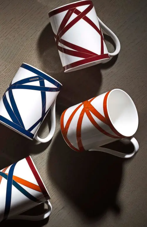 MISSONI HOME TABLEWARE Mug Cup Nastri In Luxury Box Orange Diam. 3", H 3.9