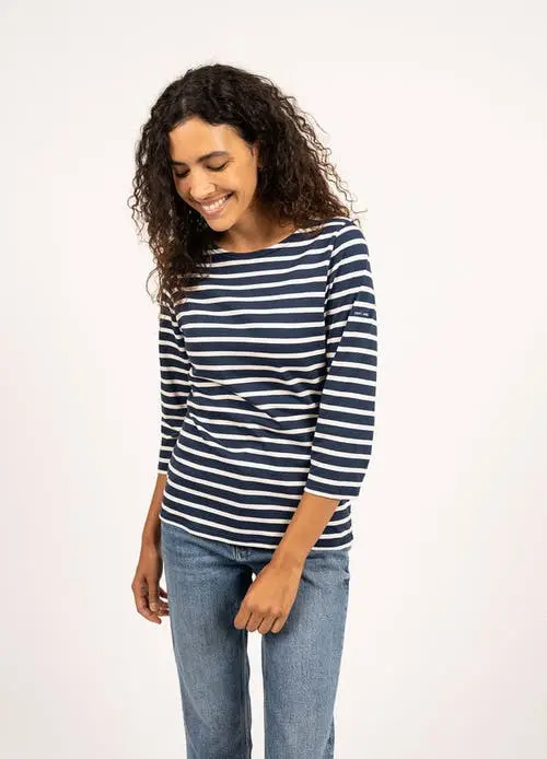 Saint James Galathee Ii 3/4 Sleeve Breton Striped Top - Navy/ecru