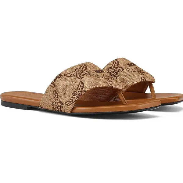 Mcm Lauretos Raffia Jacquard Flat Sandals