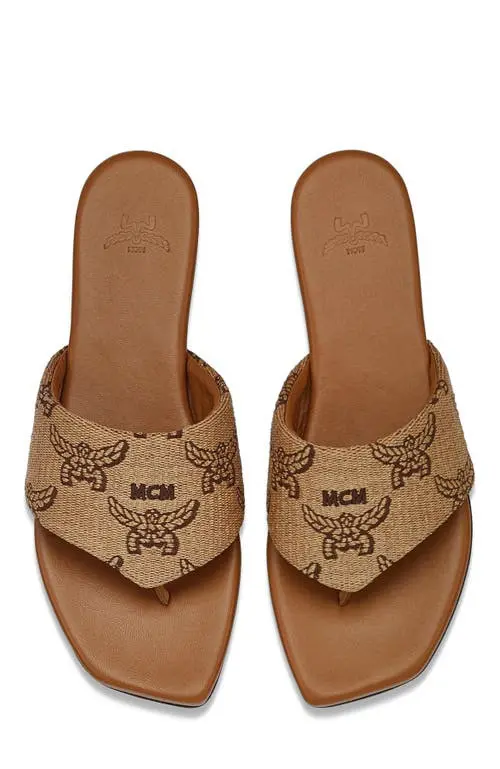 Mcm Lauretos Raffia Jacquard Flat Sandals