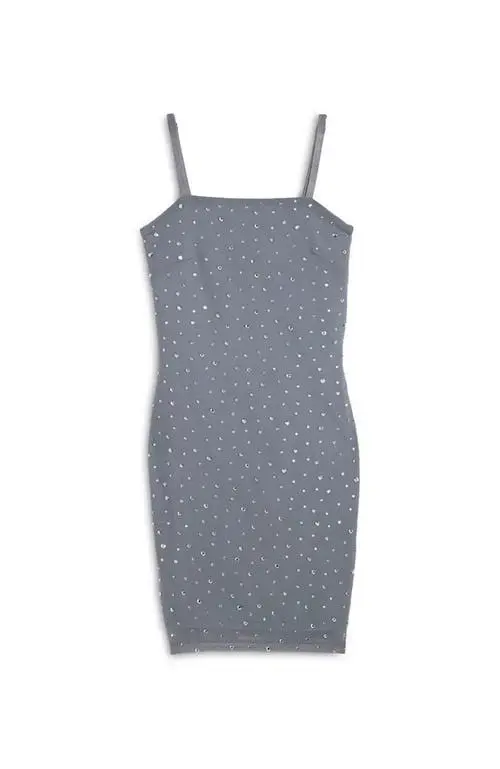 THEME Brooke Rhinestone Mesh Dress - Silver