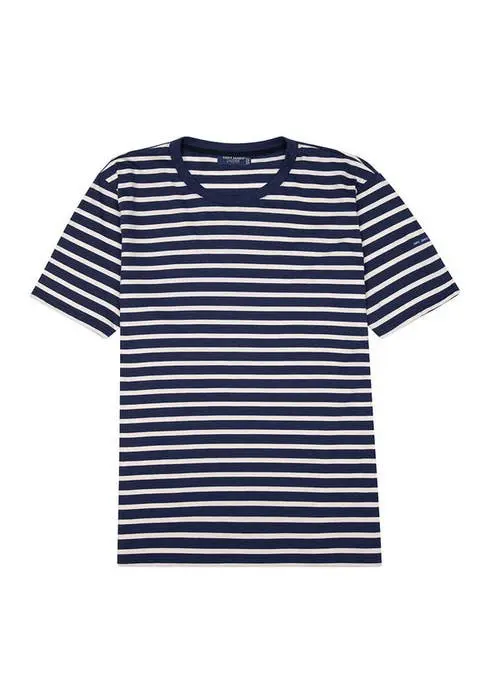 Saint James Plouiderbreton Crew Neck T-shirt - Navy/ecru